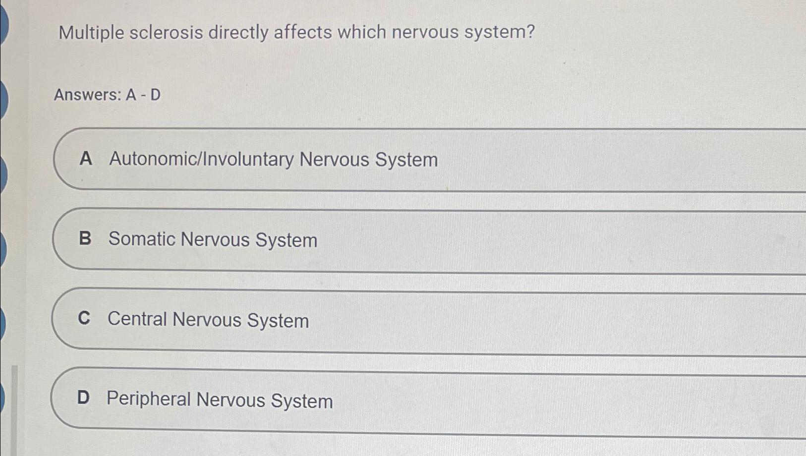 Solved Multiple sclerosis directly affects which nervous | Chegg.com