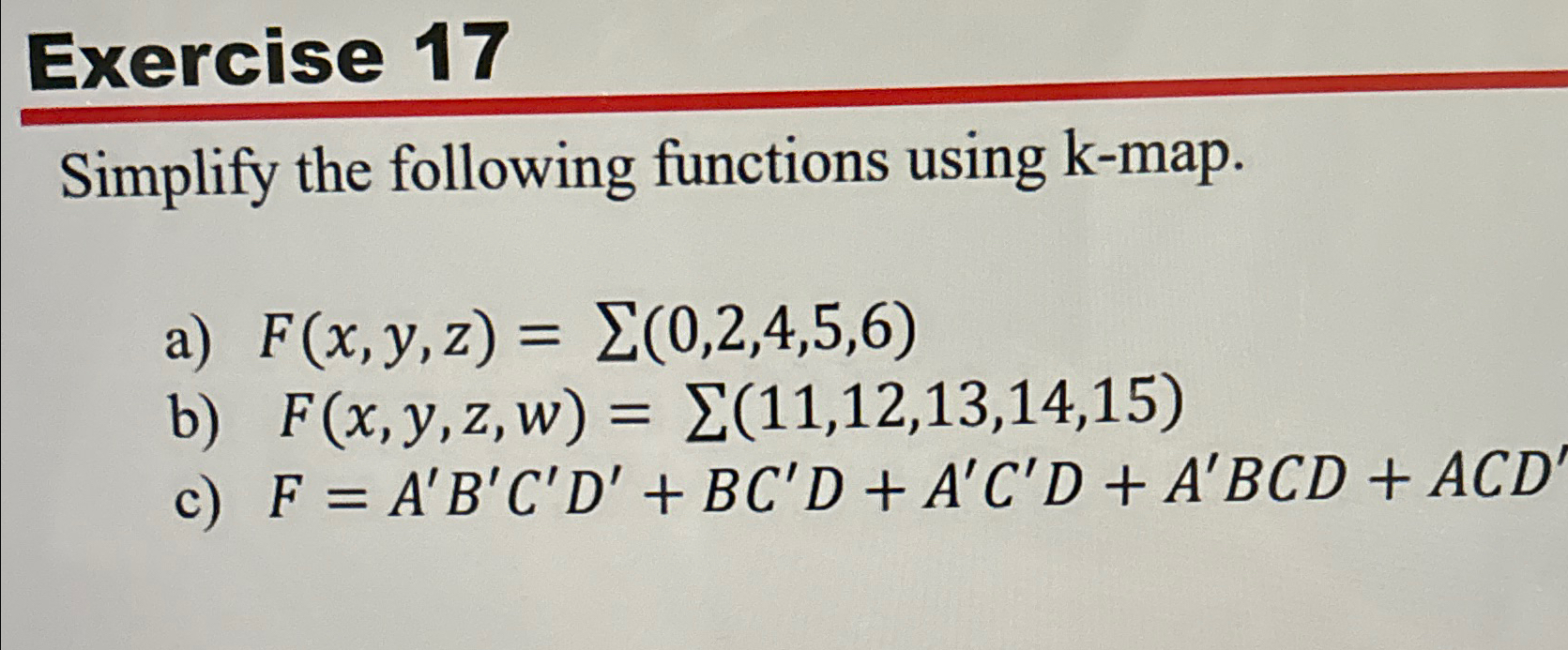 Solved Exercise 17simplify The Following Functions Using