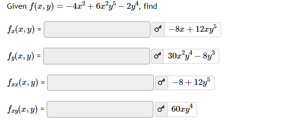 Solved Given f(x,y)=-4x2+6x2y5-2y4, | Chegg.com