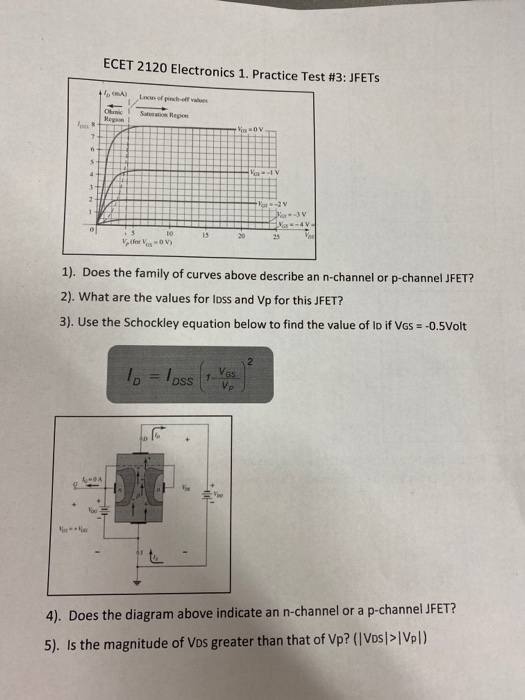 ECET 2120 Electronics 1. Practice Test #3: JFETS 4 | Chegg.com