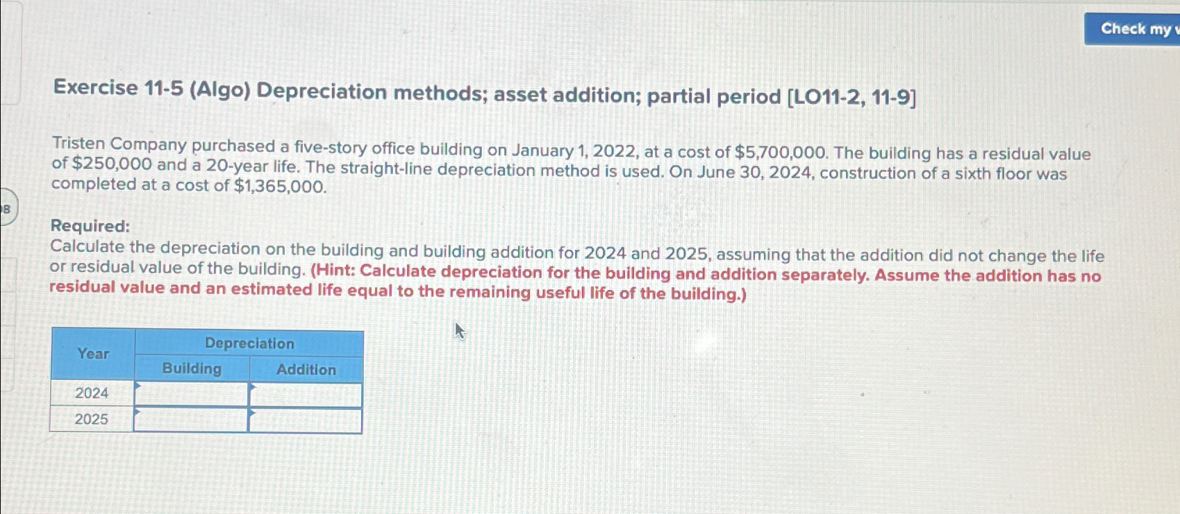 Solved Exercise 11-5 (Algo) ﻿Depreciation methods; asset | Chegg.com