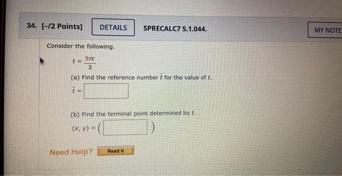 Solved Consider the following. t=35π (a) Find the reference | Chegg.com
