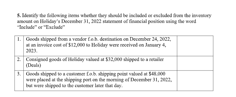 Solved Identify the following items whether they should be | Chegg.com