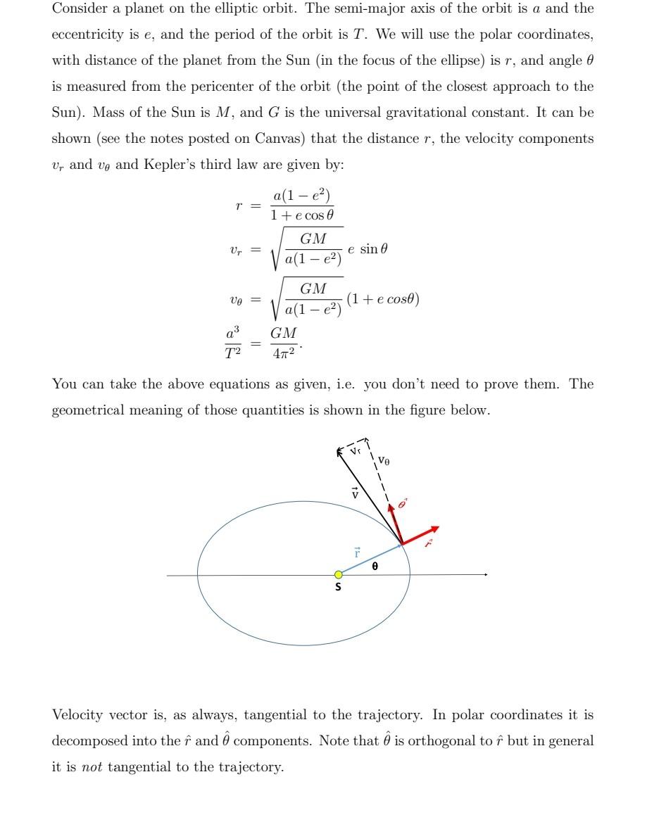 Consider A Planet On The Elliptic Orbit The