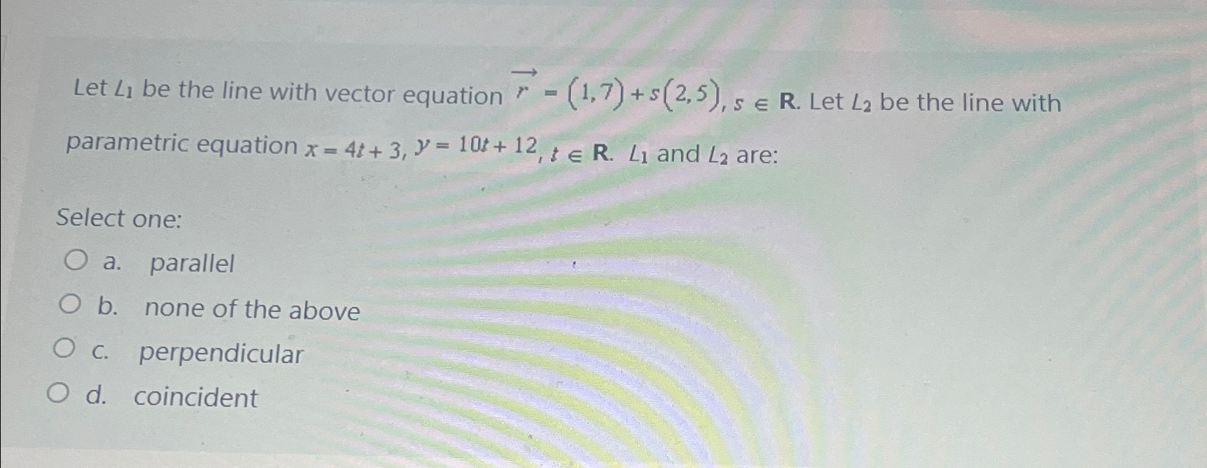Solved Let L1 ﻿be the line with vector equation | Chegg.com