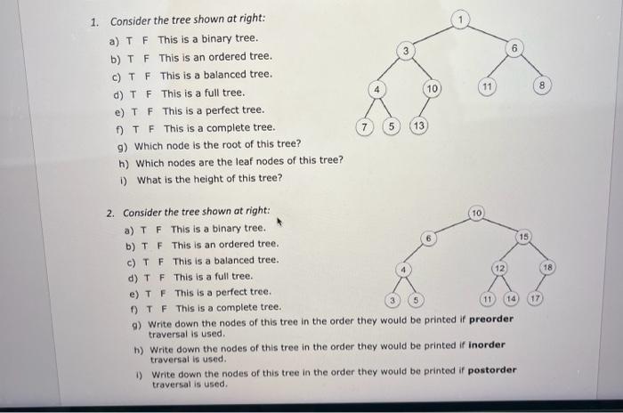 Solved 1. Consider the tree shown at right: a) TF This is a | Chegg.com