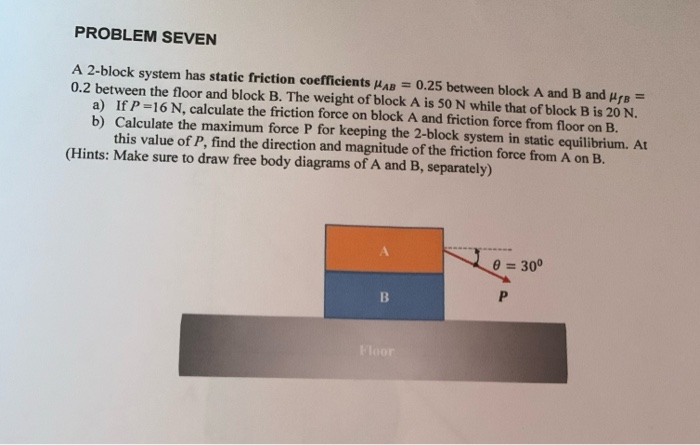 Solved PROBLEM SEVEN A 2-block system has static friction | Chegg.com