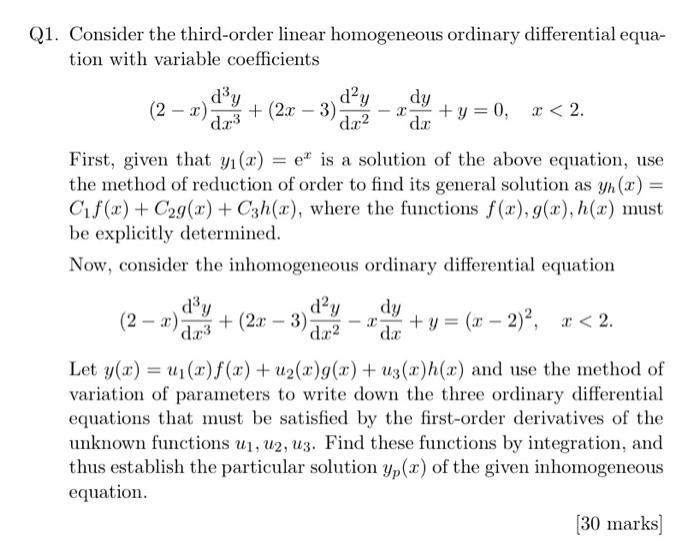 Solved Q1. Consider the third-order linear homogeneous | Chegg.com