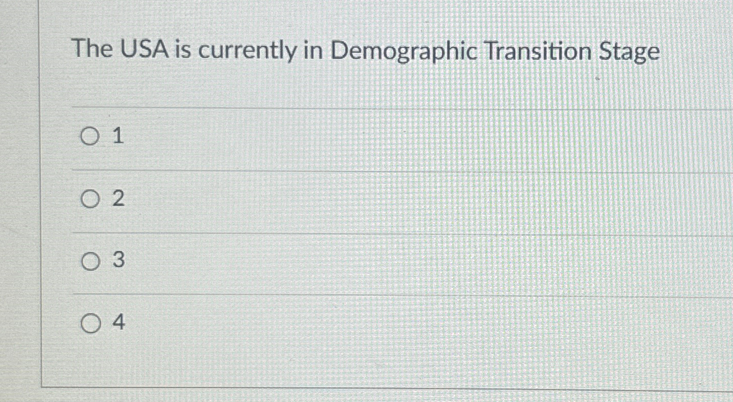 Solved The USA is currently in Demographic Transition | Chegg.com