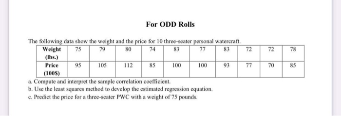 Solved For ODD Rolls 72 78 70 85 The following data show the | Chegg.com