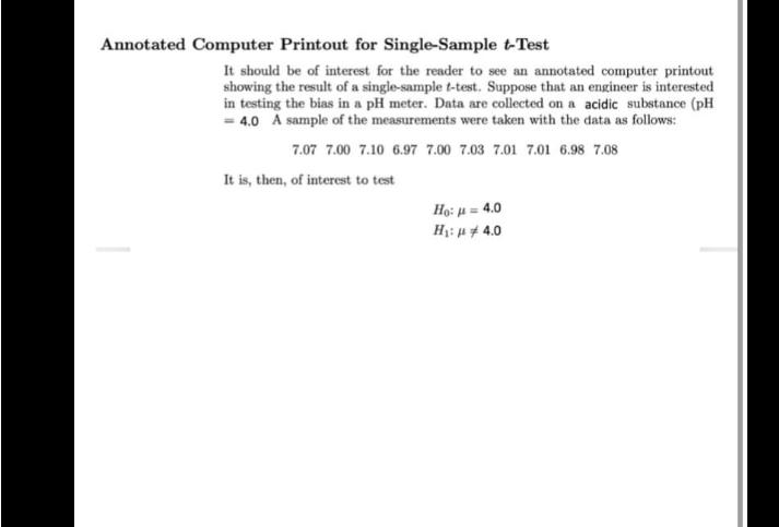 Solved Annotated Computer Printout for Single-Sample | Chegg.com