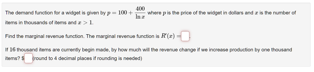 Solved The demand function for a widget is given by | Chegg.com