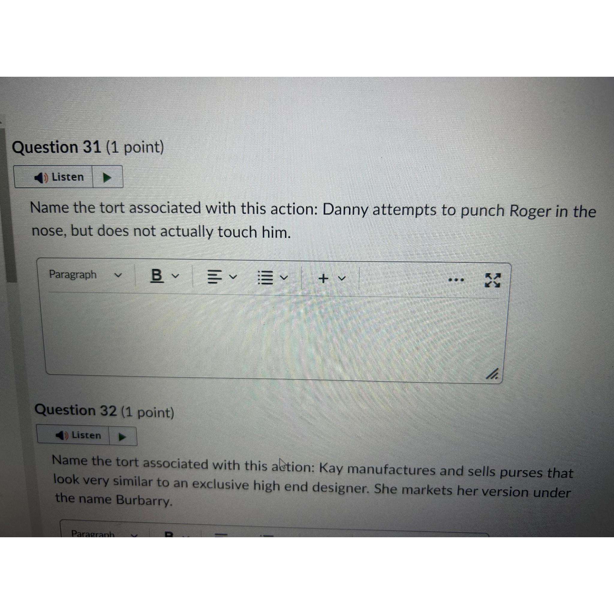 Solved Question 31 (1 ﻿point)ListenName the tort associated | Chegg.com