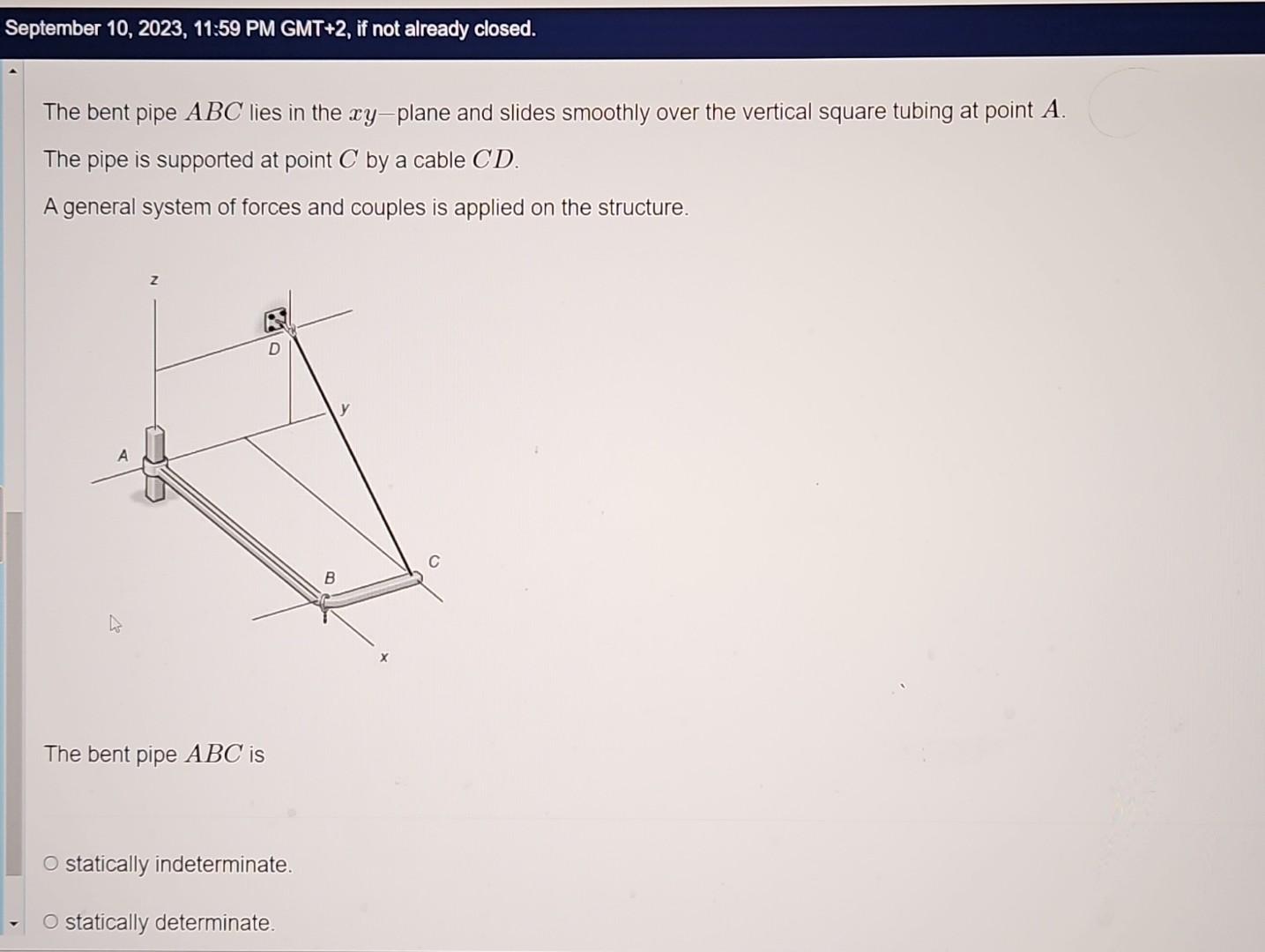 Solved The bent pipe ABC lies in the xy-plane and slides | Chegg.com