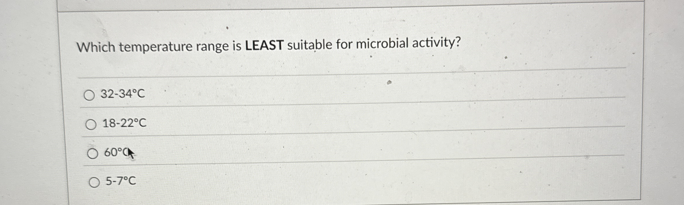 Solved Which temperature range is LEAST suitable for | Chegg.com