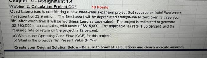 Solved Problem 2: Calculating Project OCF 10 Points Quad | Chegg.com