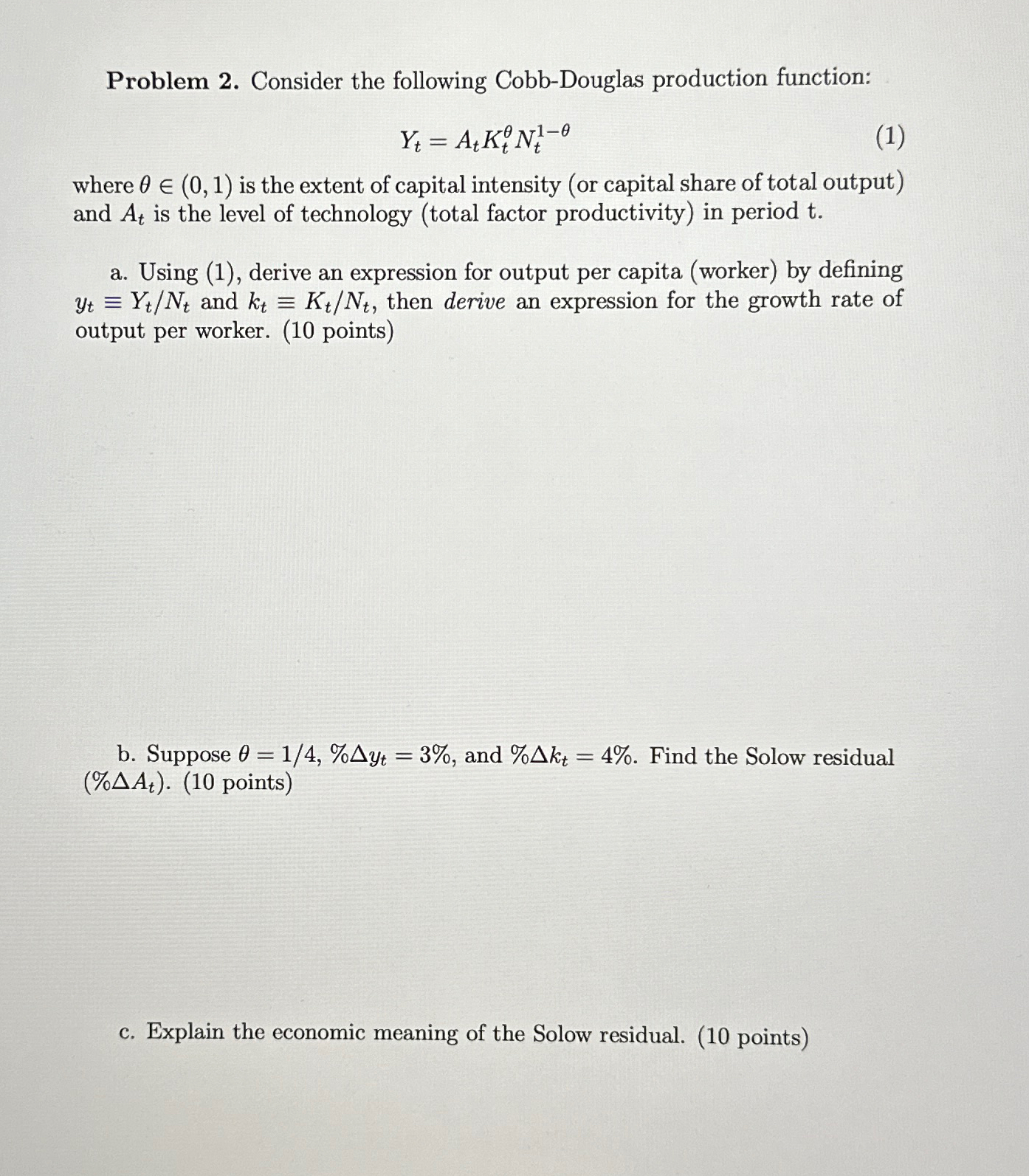 Solved Problem 2. ﻿Consider the following Cobb-Douglas | Chegg.com
