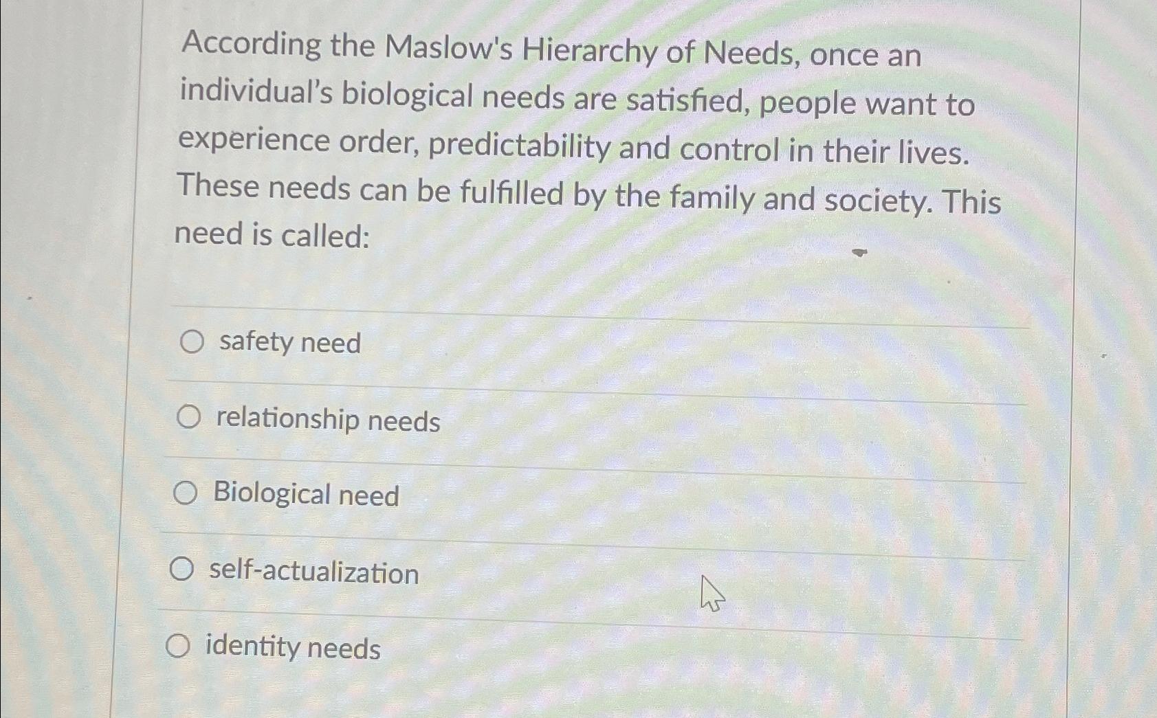 Solved According the Maslow's Hierarchy of Needs, once an | Chegg.com