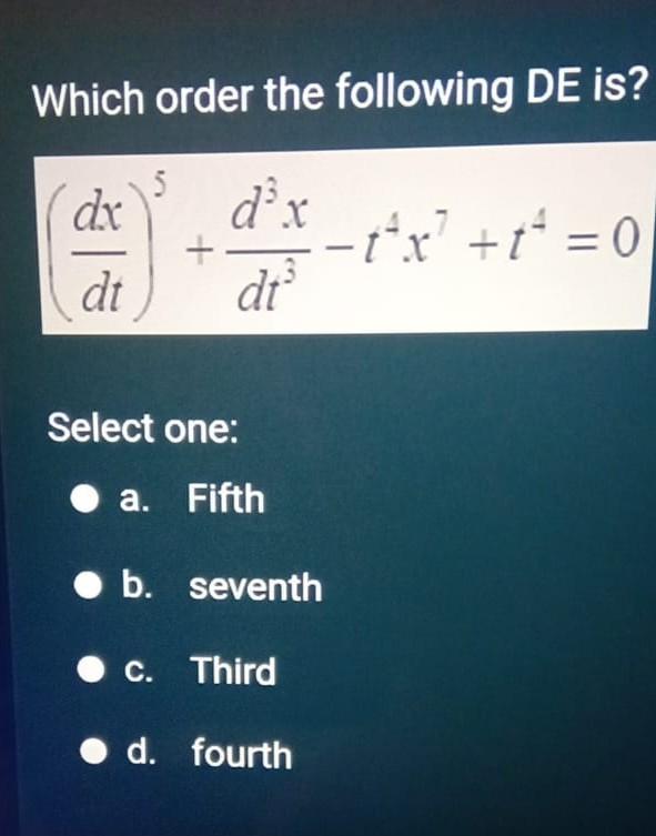 Solved Which order the following DE is? dx + dx - 6x? +t" = | Chegg.com