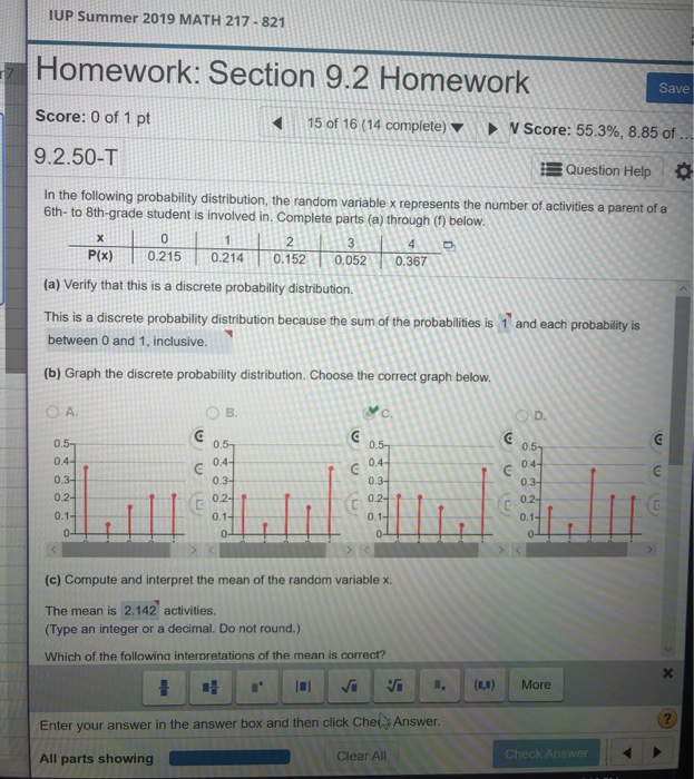 Solved IUP Summer 2019 MATH 217 - 821 Homework: Section 9.2 | Chegg.com