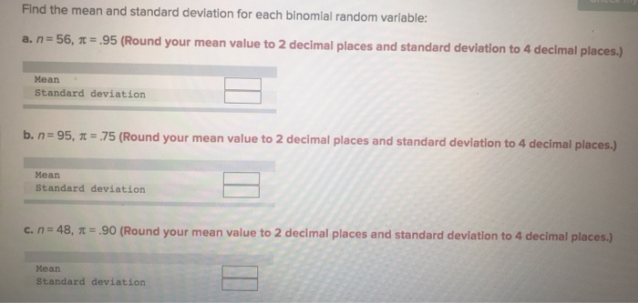 Solved Find the mean and standard deviation for each | Chegg.com