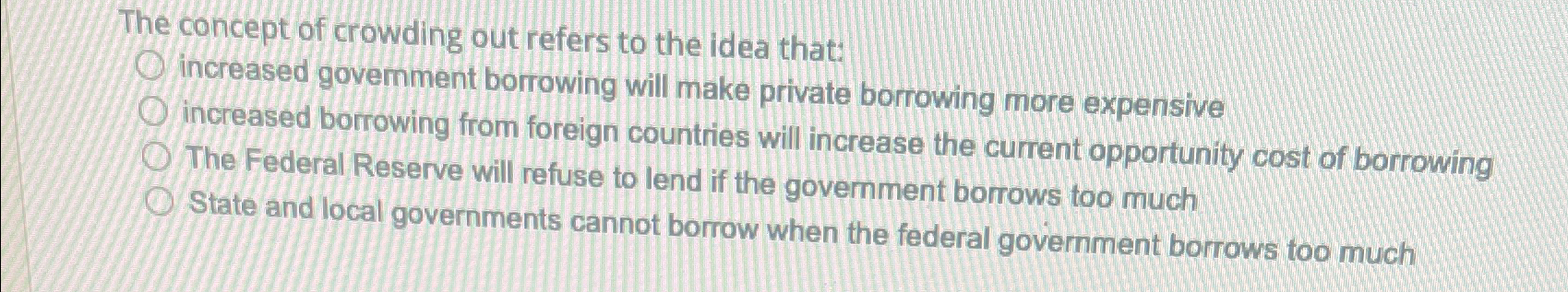 Solved The concept of crowding out refers to the idea | Chegg.com