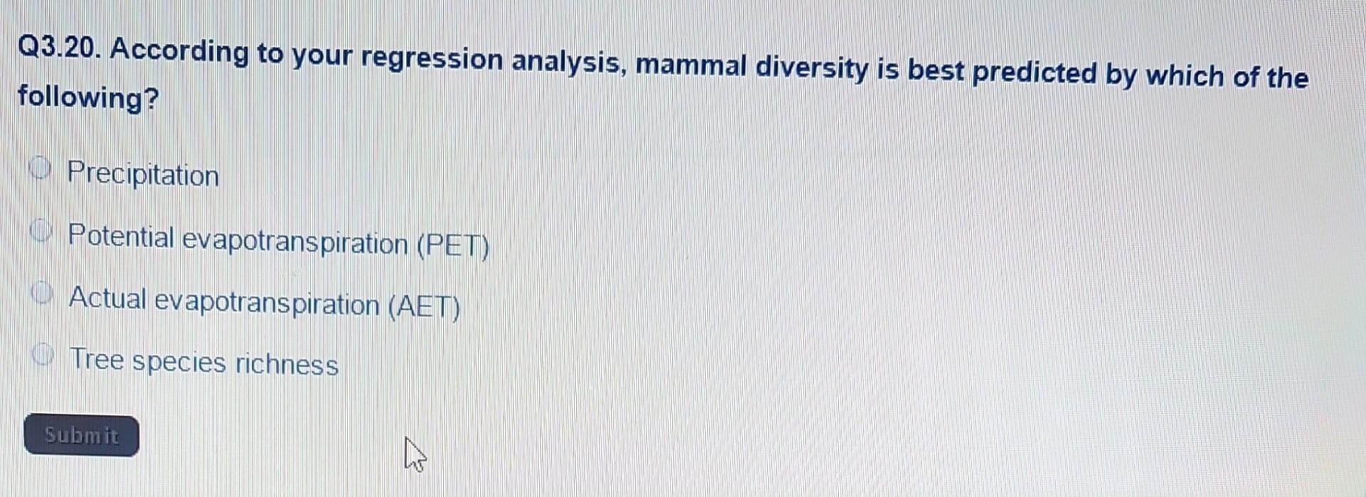 Solved Q3.20. According to your regression analysis, mammal | Chegg.com