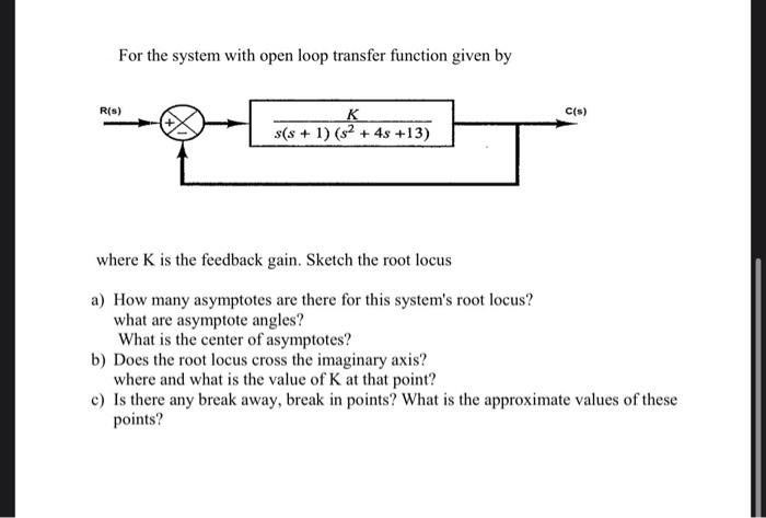 Solved For the system with open loop transfer function given | Chegg.com