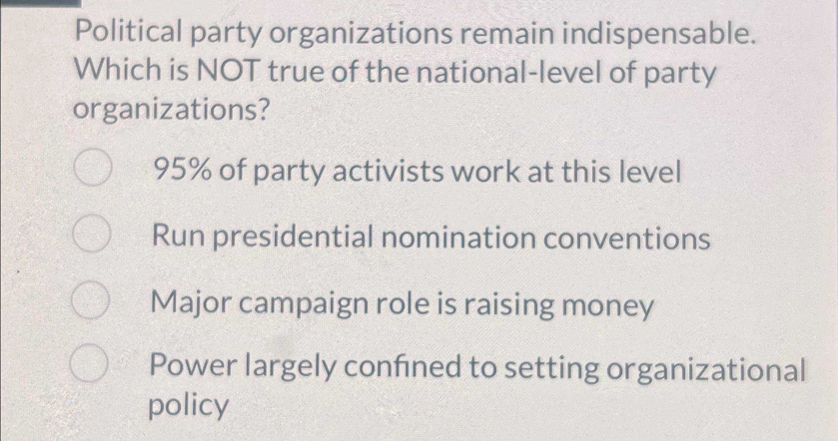 Solved Political party organizations remain indispensable. | Chegg.com