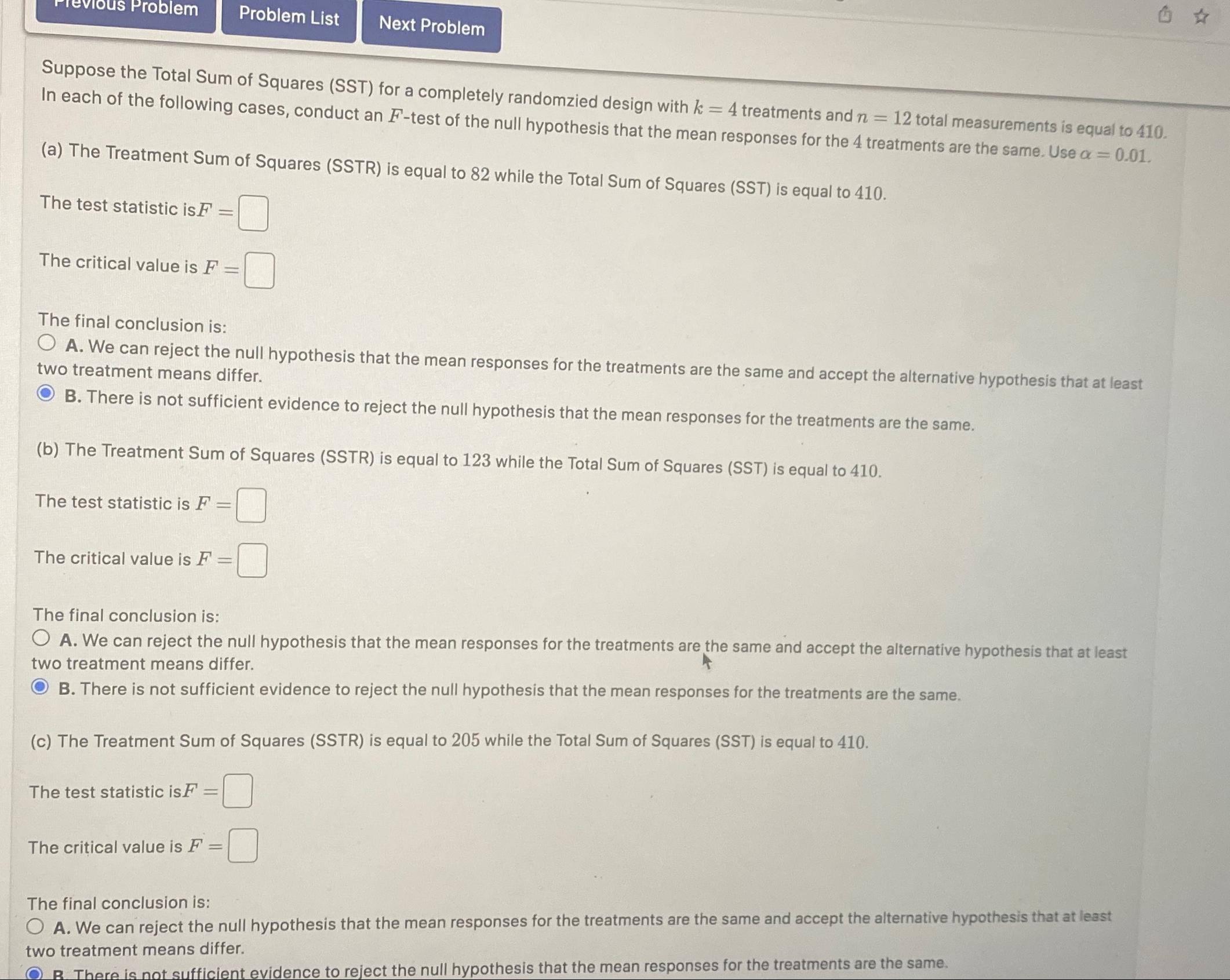 Solved Suppose the Total Sum of Squares (SST) ﻿for a | Chegg.com