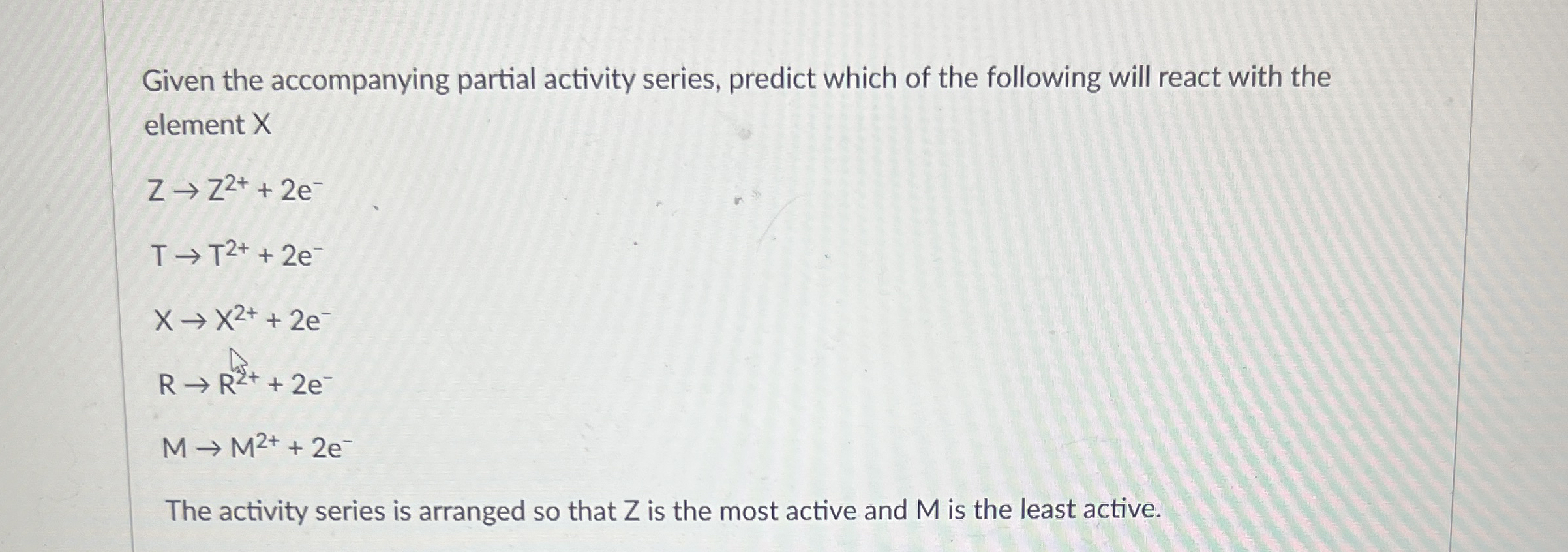 Solved Given the accompanying partial activity series, | Chegg.com
