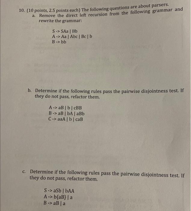 Solved 10 10 Points 25 Points Each The Following 
