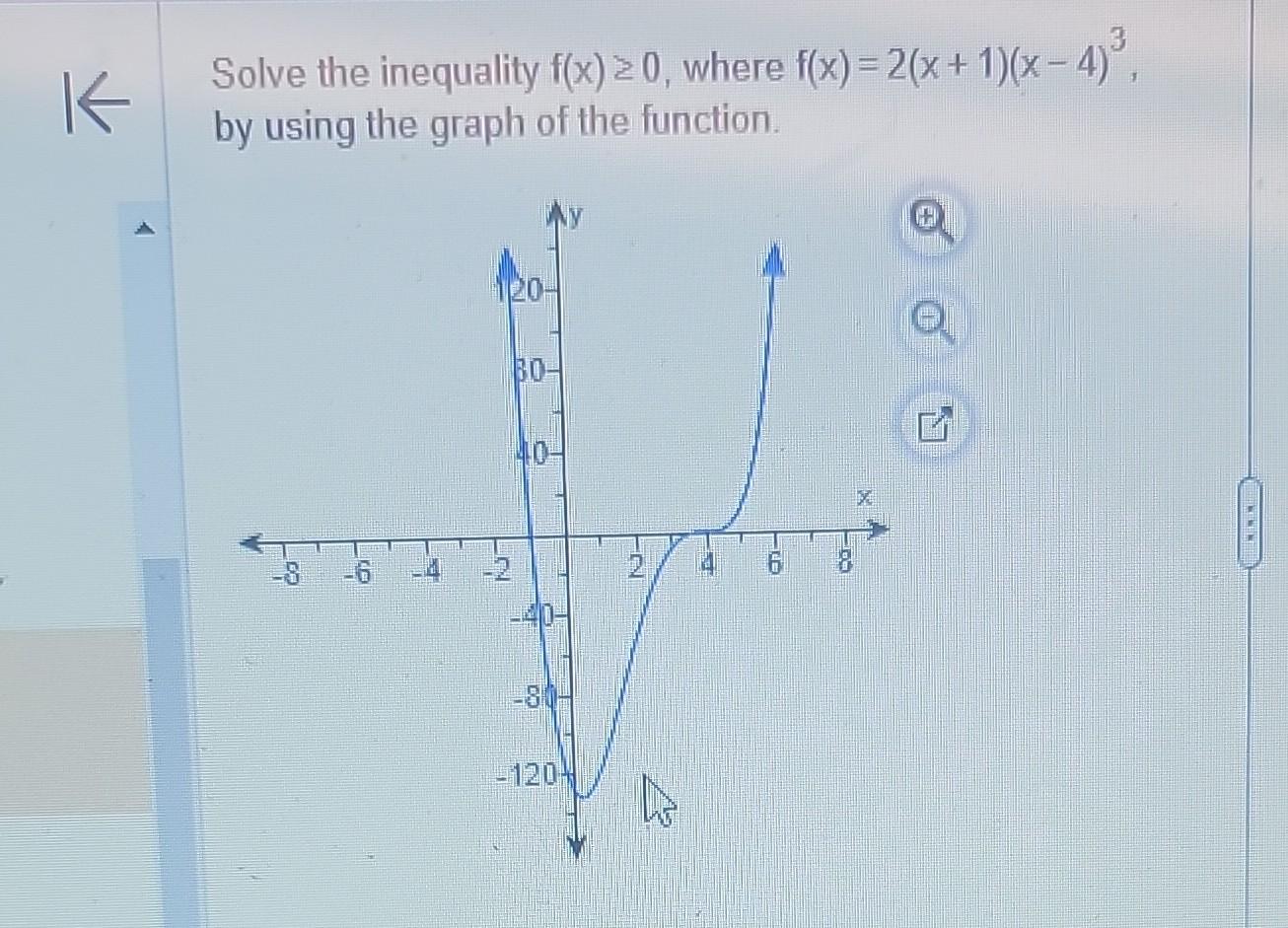 Solved Solve the inequality f(x)≥0, where f(x)=2(x+1)(x−4)3, | Chegg.com
