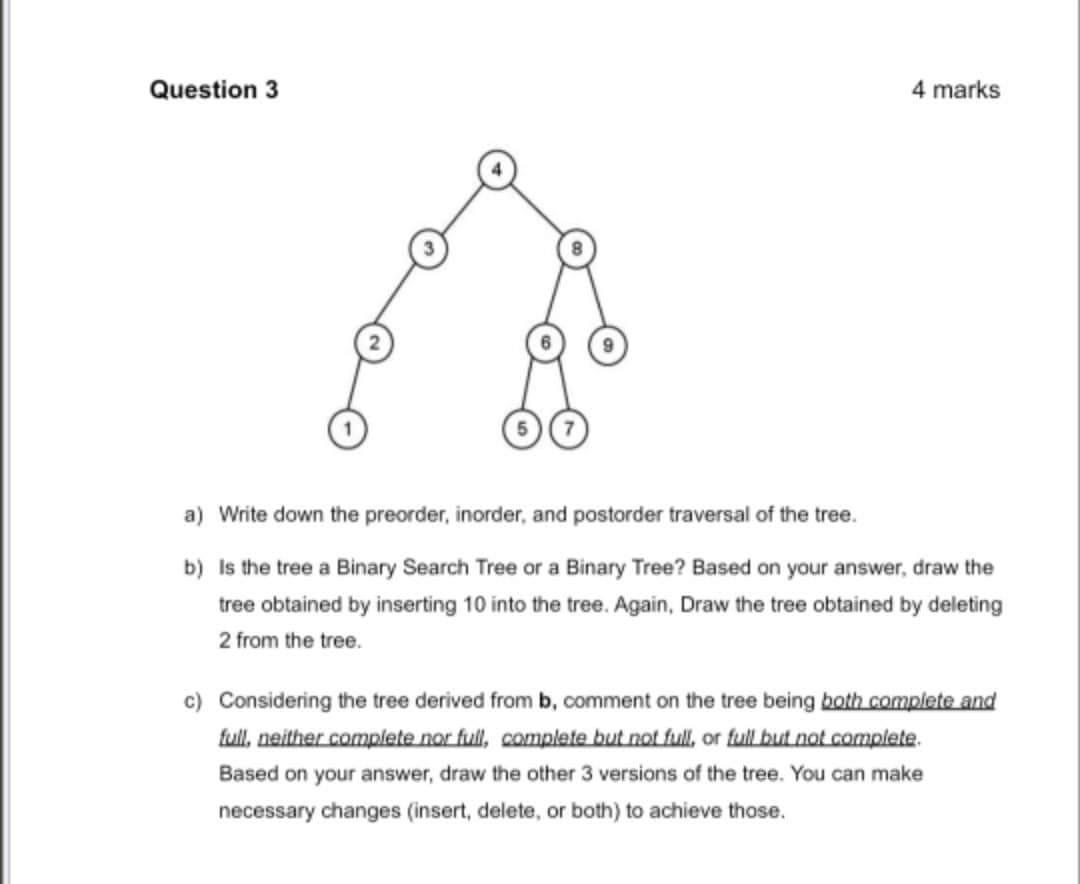 Solved a) Write down the preorder, inorder, and postorder | Chegg.com