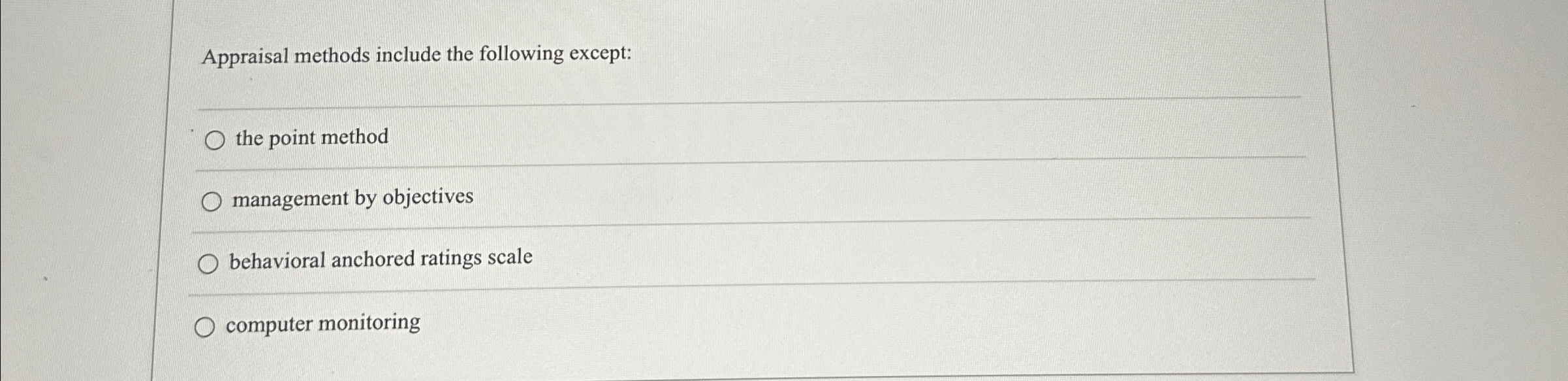 Solved Appraisal methods include the following except:the | Chegg.com