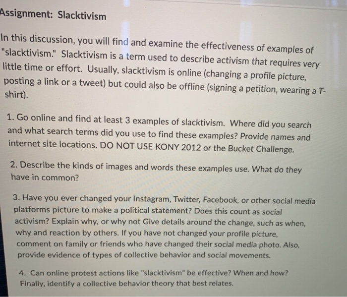 Solved Assignment: Slacktivism In this discussion, you will | Chegg.com