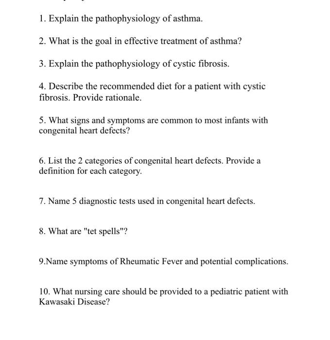 Solved 1. Explain the pathophysiology of asthma. 2. What is | Chegg.com