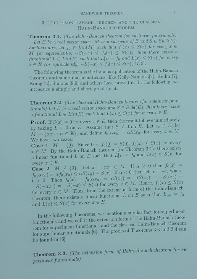SANDWICH THEOREM 3. THE HAHN-BANACH THEOREM AND THE | Chegg.com