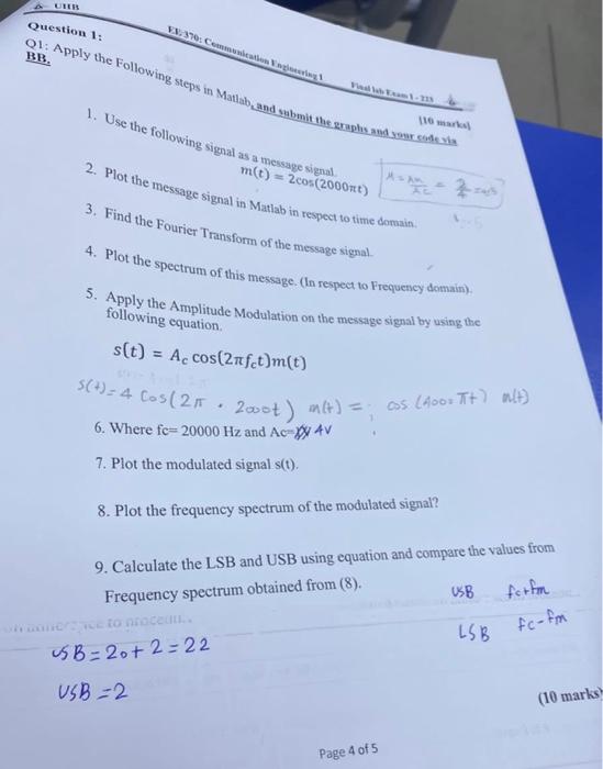 Solved 1. Use the follow m(t)=2cos(2000πt) Matlab in respect | Chegg.com