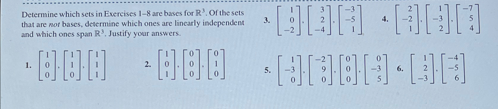 Solved Determine which sets in Exercises 1-8 ﻿are bases for | Chegg.com