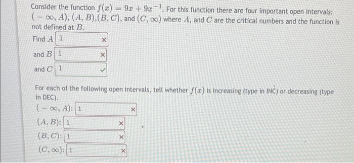 Solved Consider the function f(x)=9x+9x−1. For this function | Chegg.com