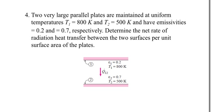 Solved 4. Two very large parallel plates are maintained at | Chegg.com