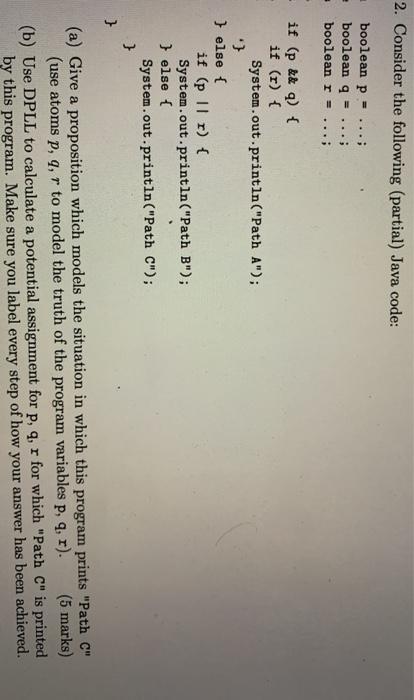 Solved 2. Consider the following (partial) Java code: : | Chegg.com