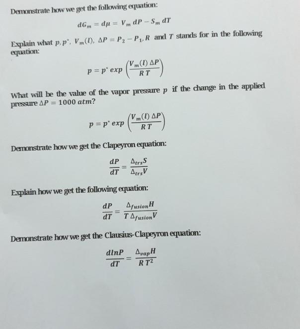 Solved Demonstrate how we get the following equation: dG = | Chegg.com