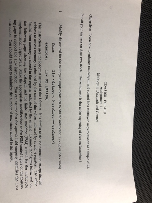 CDA3100 - Fall 2019 Assignment 11 Multicycle Datapath | Chegg.com