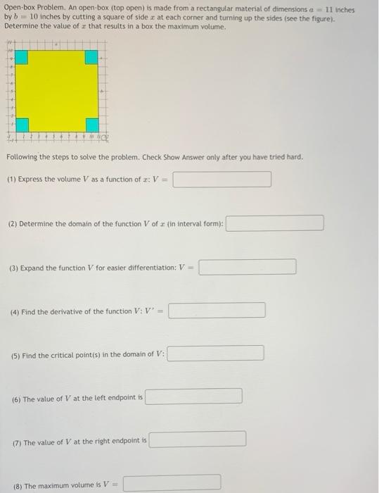 Solved Open-box Problem. An open-box (top open) is made from | Chegg.com