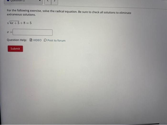 Solved For the following exercise, solve the radical | Chegg.com