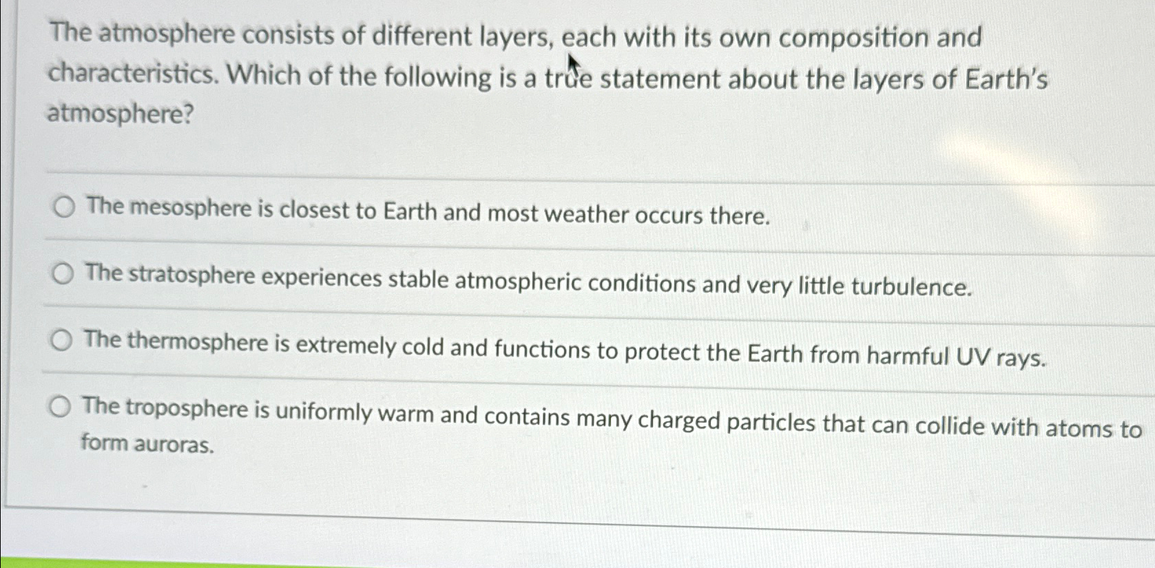 Solved The atmosphere consists of different layers, each | Chegg.com