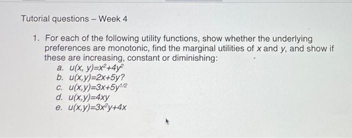 Solved 1. For each of the following utility functions, show | Chegg.com