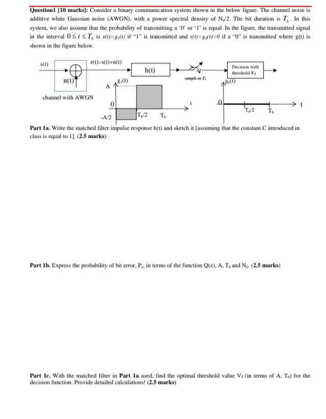 Question1 10 Marks Consider A Binary Communication